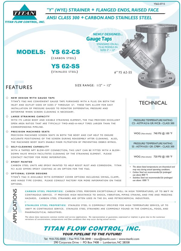 YS62-CS/SS ~ Y Strainer, Carbon/Stainless, ANSI Class 300 – J.J. Valve
