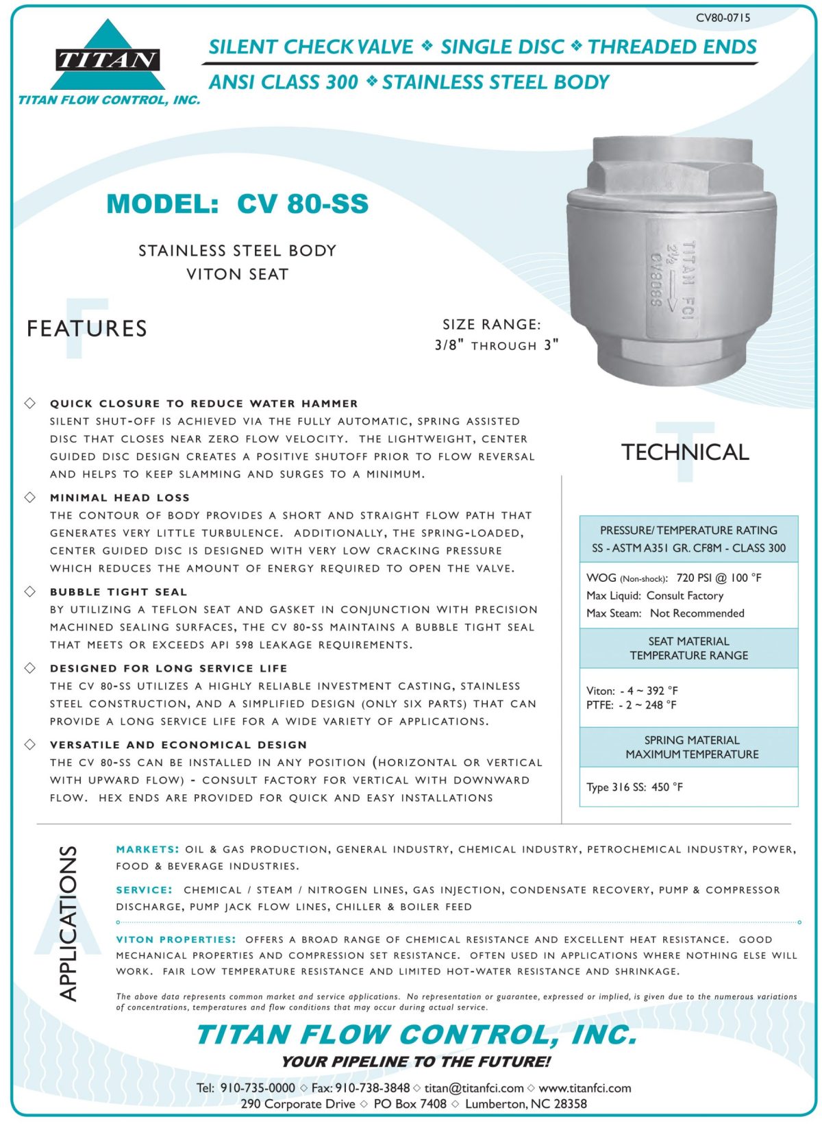 CV80-SS ~ Check Valve, Stainless Steel, Threaded, ANSI Class 300 – J.J ...