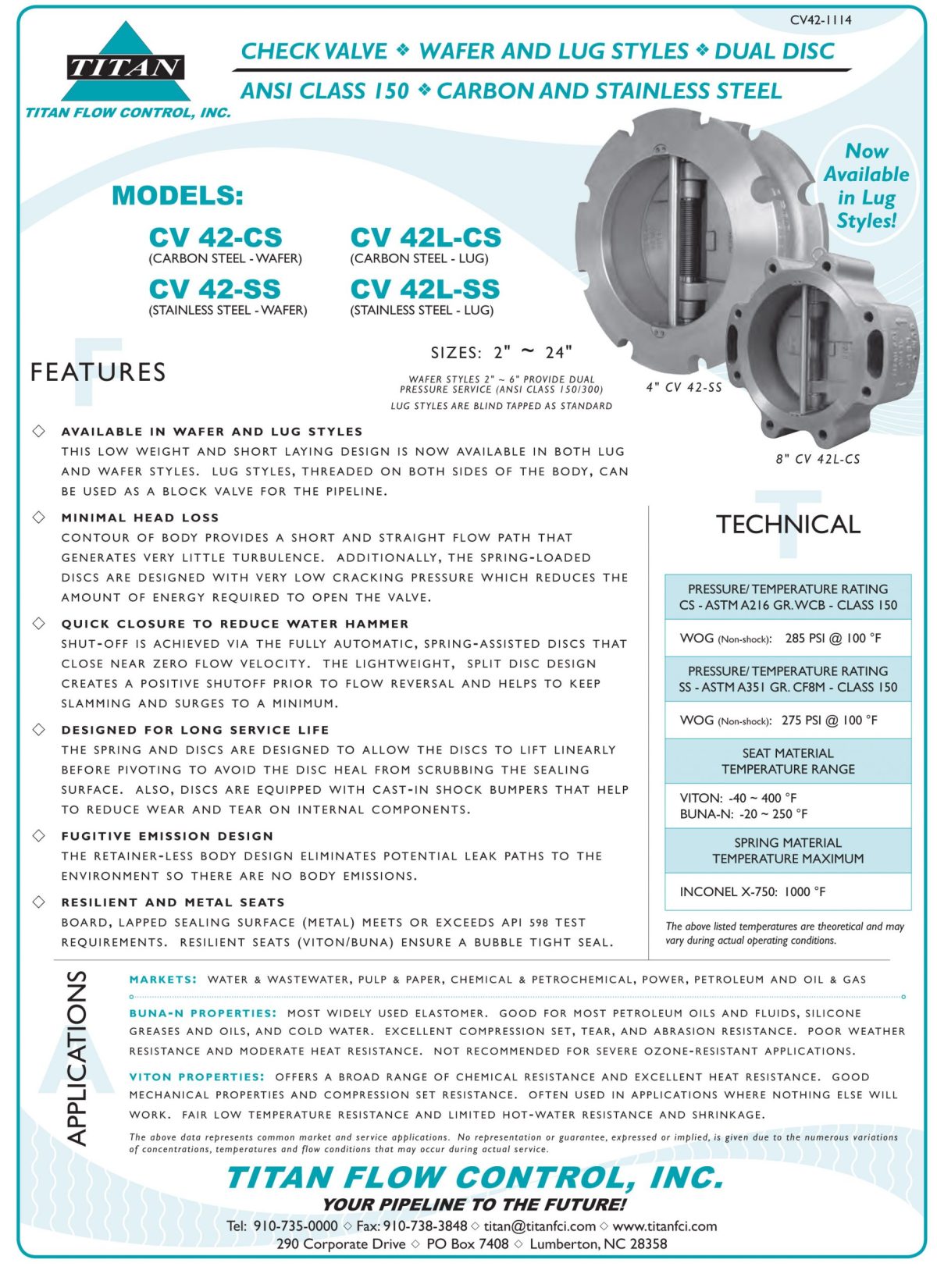 CV42/42L-CS/SS ~ Check Valve, Carbon/Stainless, Dual Disc, Wafer & Lug ...