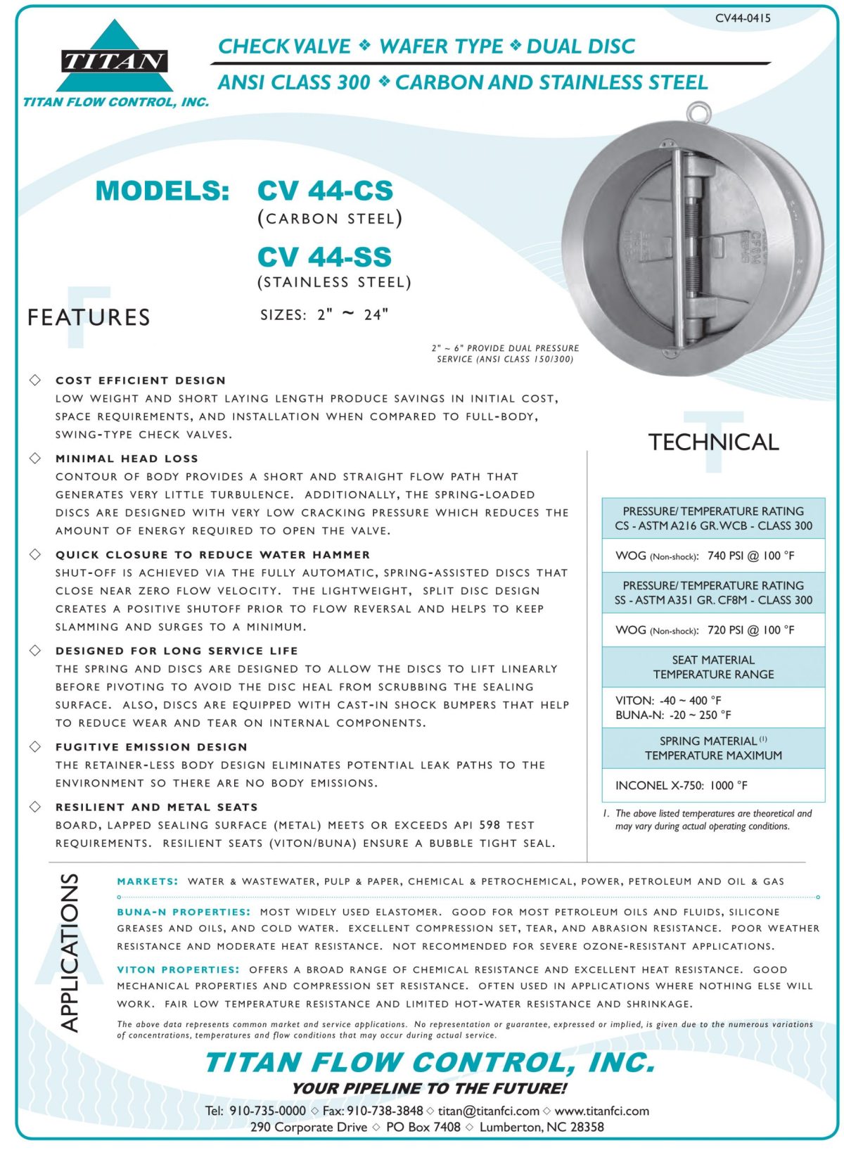 CV44-CS/SS ~ Check Valve, Carbon/Stainless, Dual Disc-Wafer, ANSI Class ...